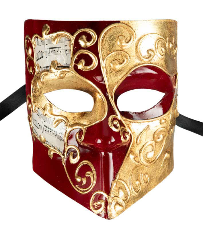 Masque Vénitien Bauta Musica Rouge Doré - Carnaval