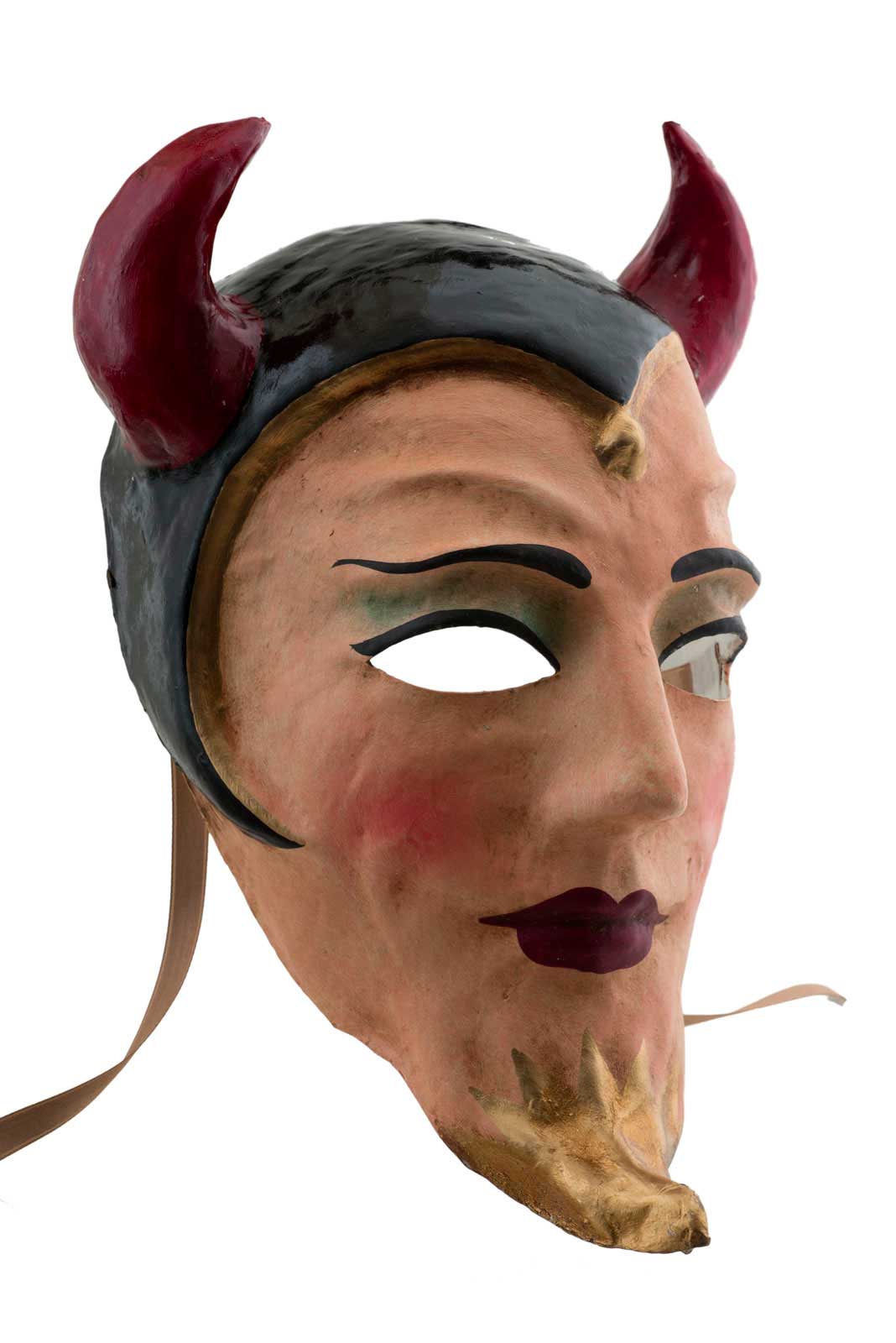 Masque de Venise Diable Diavolo cornes rouge en papier mache Venitien 551