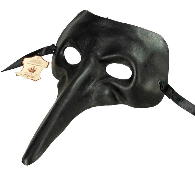 Masque Vénitien Long Nez - Nasone Cuir Noir de Venise