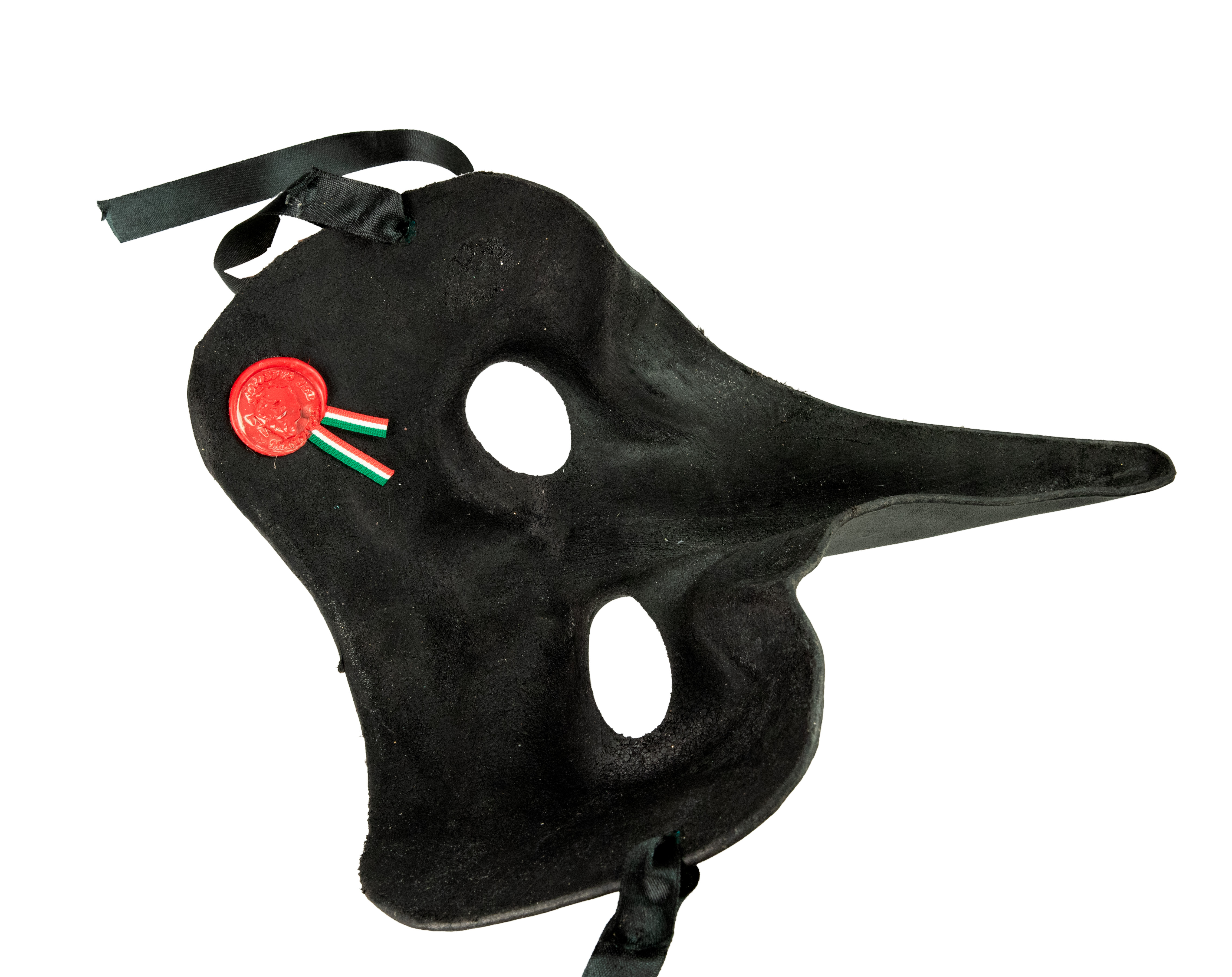 Masque Vénitien Long Nez - Nasone Cuir Noir de Venise