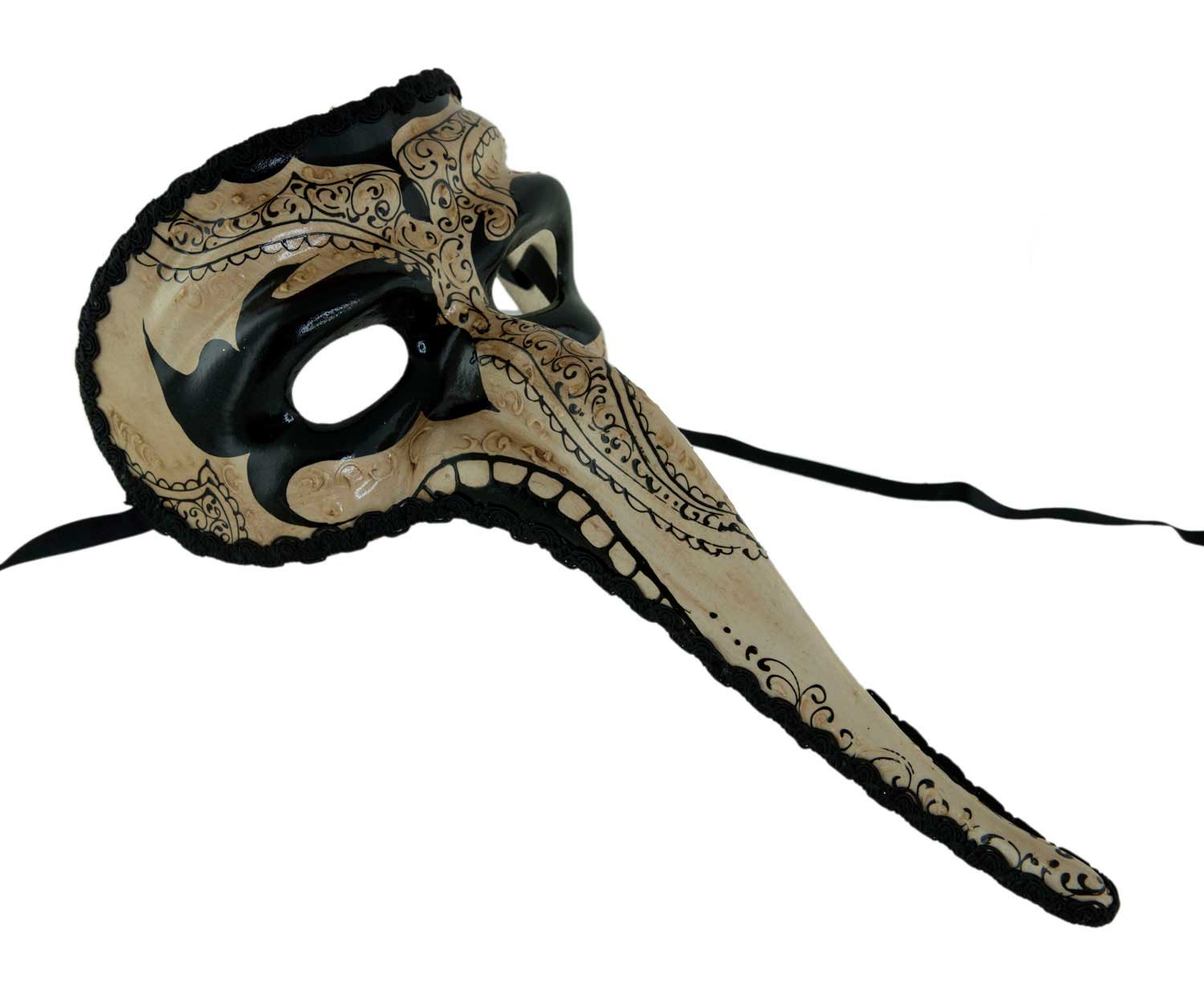 Masque de Venise Zanni Long nez mort Noir blanc Crane de sucre Calavera ...