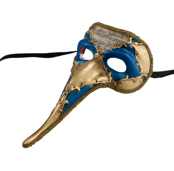 Masque Zanni symphonia bleu long nez bal masqué ou pour soirée-masques ...