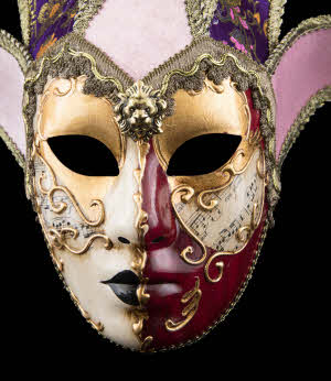 Masque de Venise Jolly visage face doré et rouge 5 pointes Bal Carnaval ...